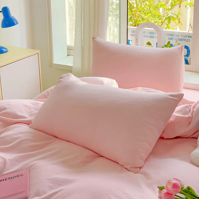 Solid Color Queen Duvet Cover Set, Girls Romantic Pink Bedding, Comfor ...